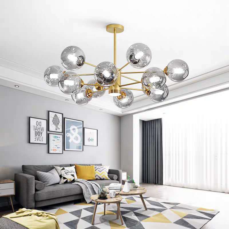 Nordic Chandelier Multi-Head Led Ceiling Light Living Room Dining Glass ...