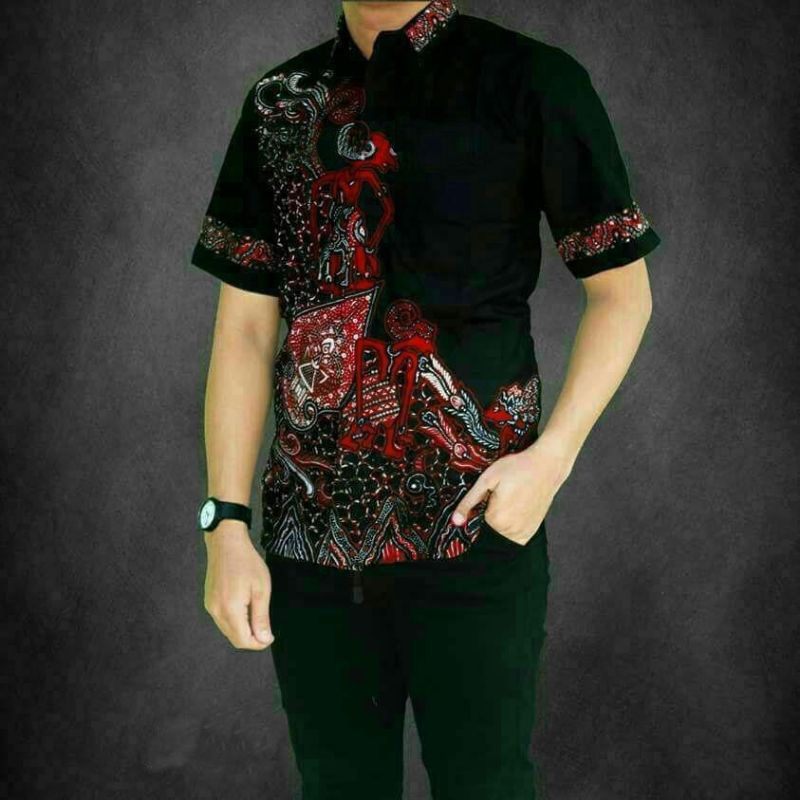 KEMEJA Men's batik modern batik shirt ~ sweet black wayang batik shirt ...