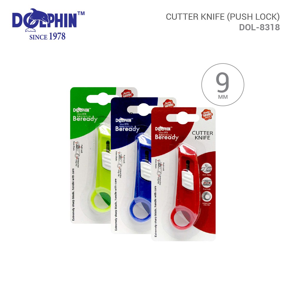 DOLPHIN DOL-8318 Mini Cutter Knife Push Lock | 9mm Blade | Random ...