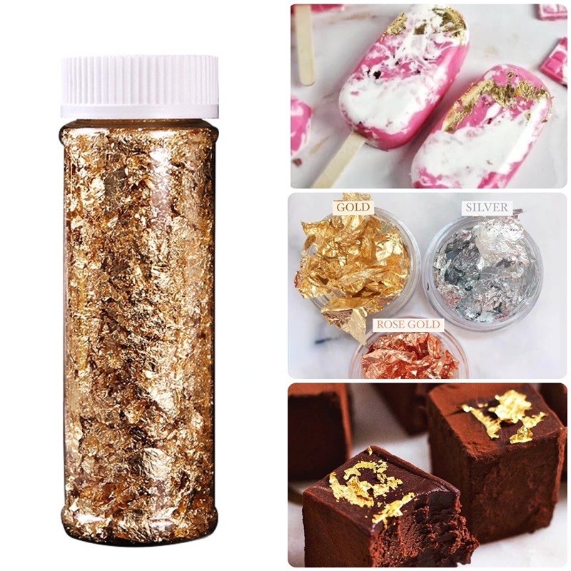 4g 24K Genuine Edible Grade Gold Leaf Schabin Flakes Decorate Cake Ice ...