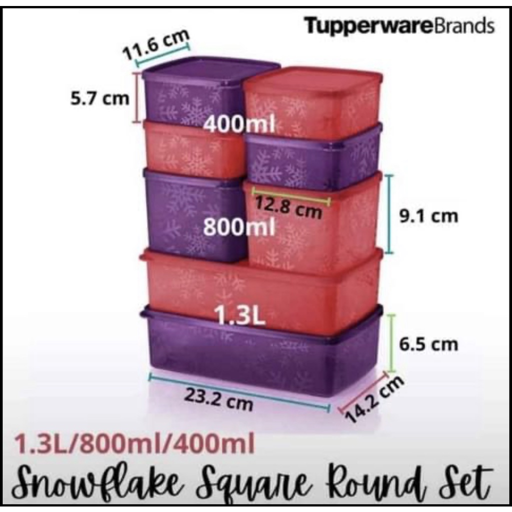 Tupperware Snowflake Square Round Set with Gift Box /Bekas sejuk Sayur ...