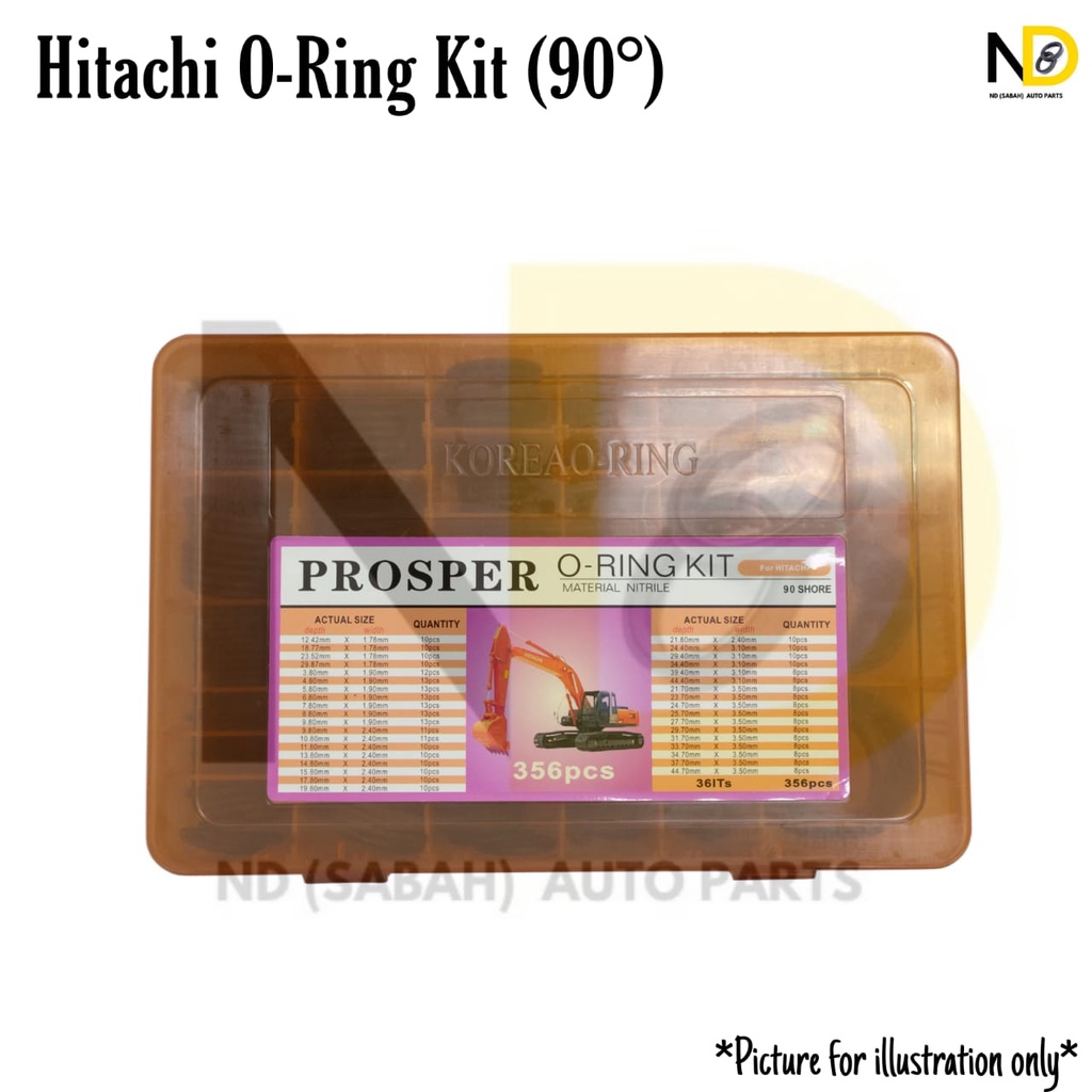 HITACHI O-RING KIT SET MATERIAL - NBR 90 SHORE (36 SIZES) (356PCS/BOX ...