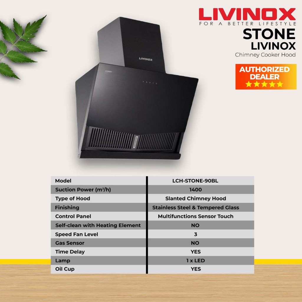 LIVINOX Slanted Hood 1400 Suction Power LCH-STONE-90BL With Recycle ...