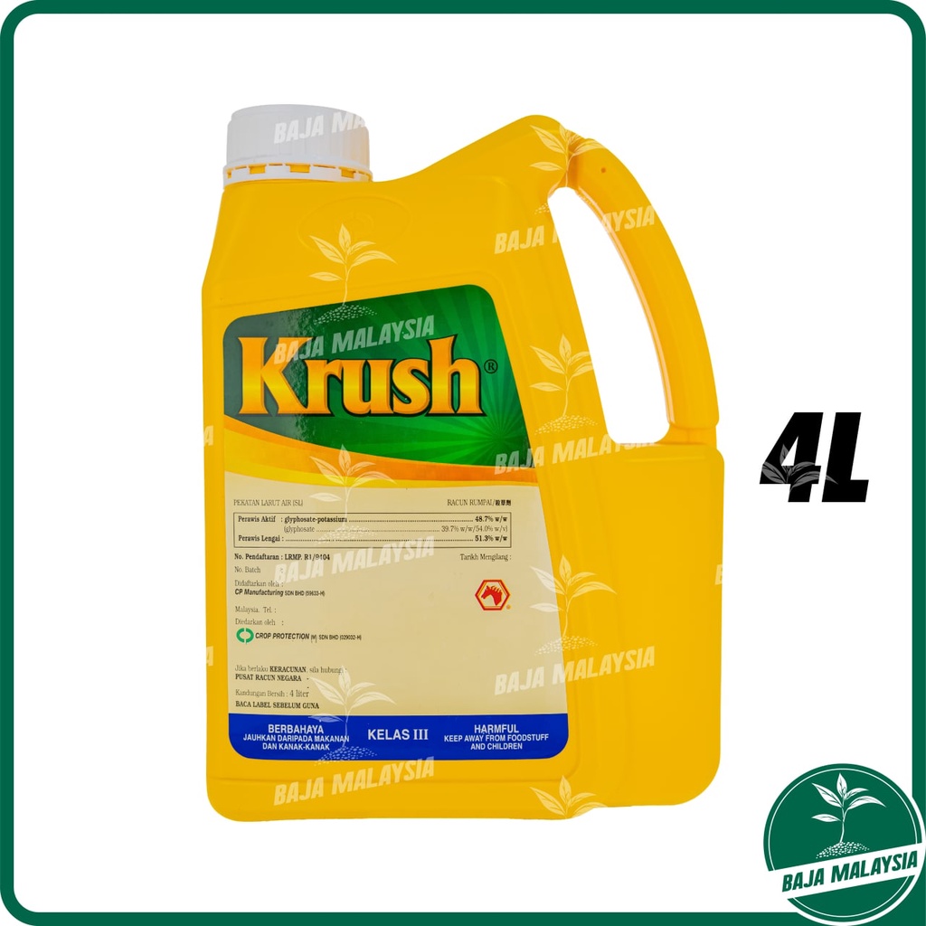 KRUSH 4 Liter Glyphosate-Potassium 48.7% Herbicide Grass Killer Racun ...