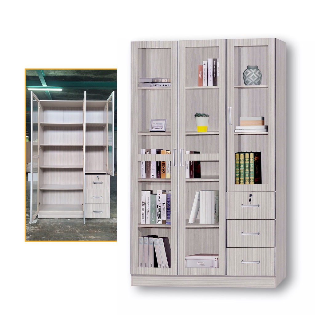 SHYUAN 3 Door Display Cabinet Glass Cabinet Display Rack Book Rack ...