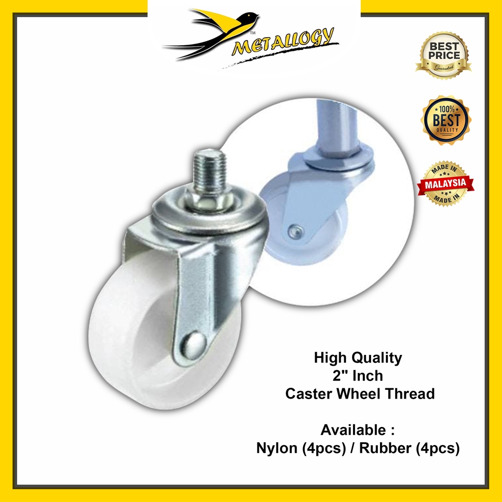 Metallogy 4 Pcs High Quality 2" Inch Nylon/ Rubber Caster Wheel Roller ...