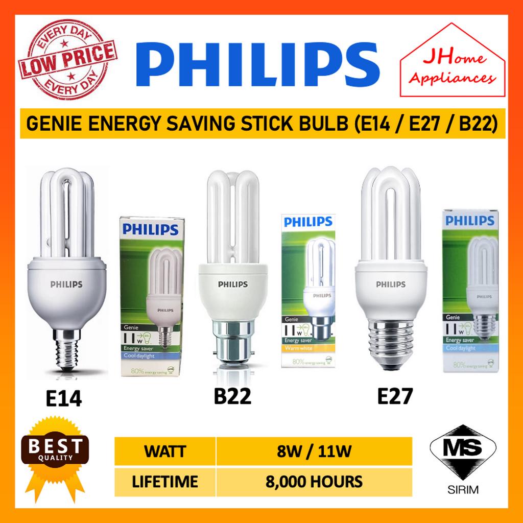 PHILIPS GENIE ENERGY SAVING STICK BULB (COMPACT SIZE) - [ 8W / 11W / 18W ] [ E14 / E27 / B22 ...