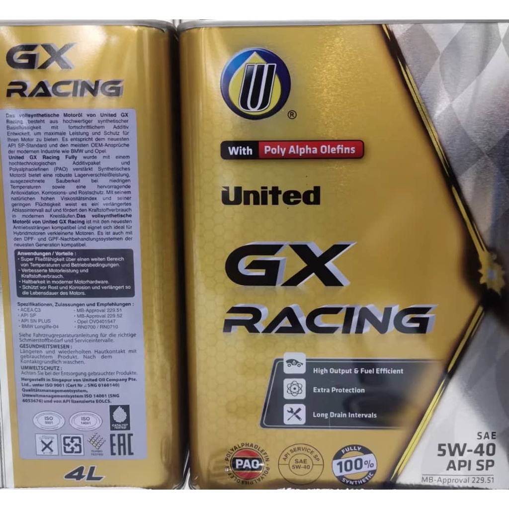 United GX Racing 5w-40 Engine Oil Original | Shopee Malaysia