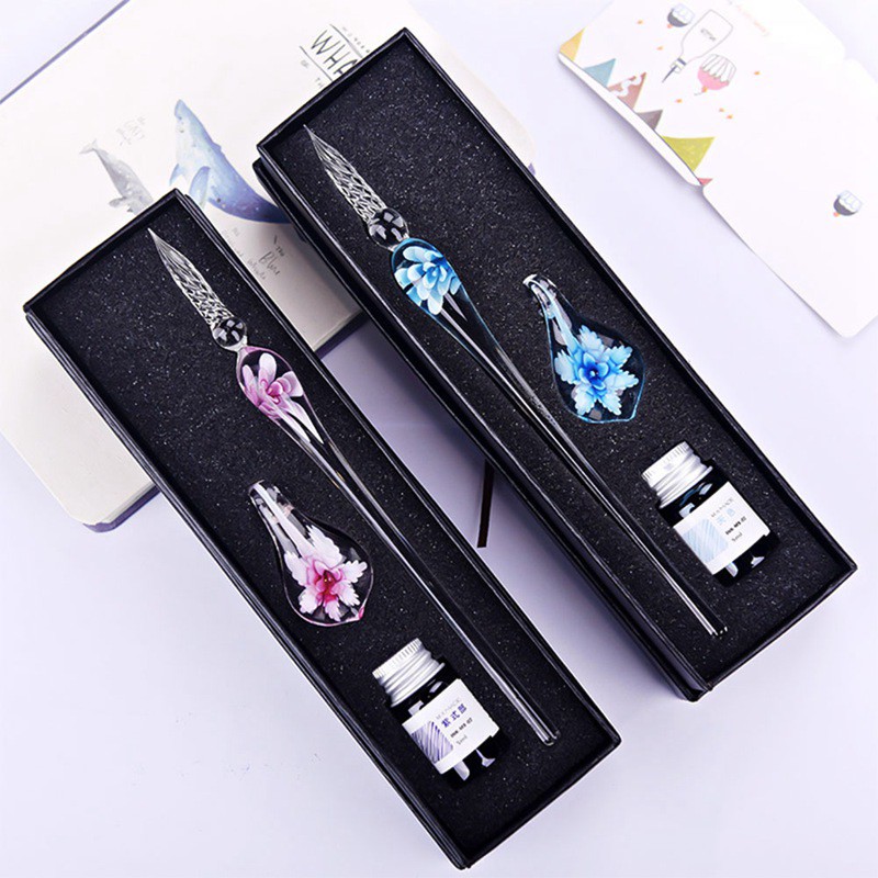 Vintage Crystal Glass Dip Pen Set Ink Fountain Signature Writing Gifts ...