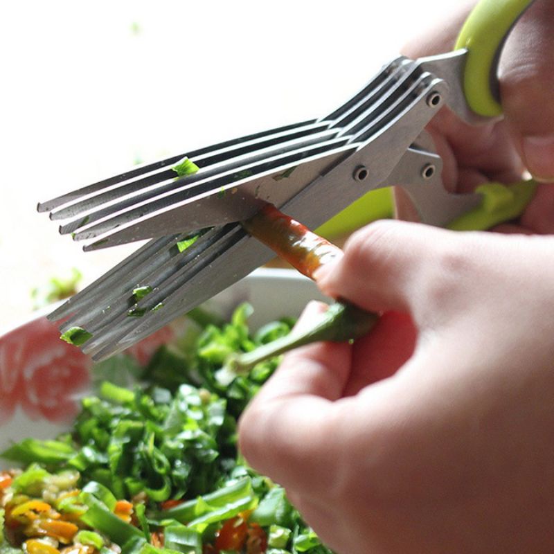 5 LAYER MULTI BLADE CUTTING ONION HERBS STAINLESS STEEL SCISSORS ...