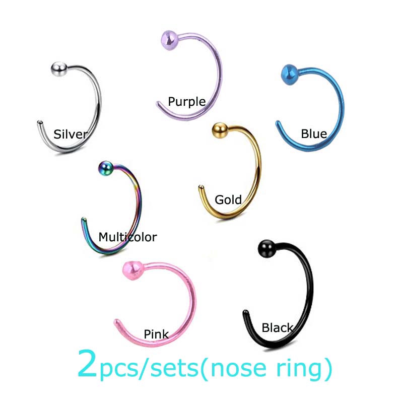 2piece Nose Ring Piercing C Shape 20G Stainless Steel | Shopee Malaysia