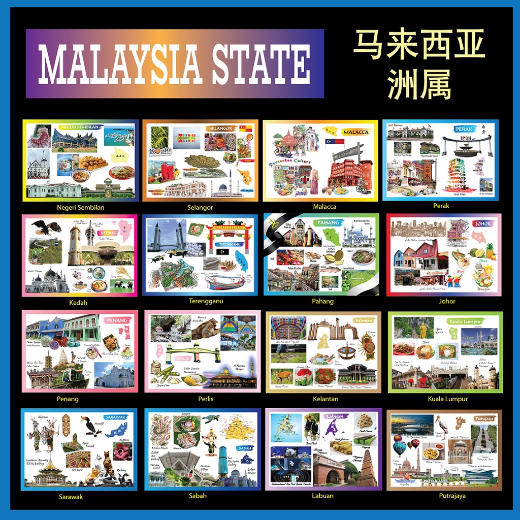 Postcard Malaysia / Malaysia Postcard Negeri Series - 16pcs 马来西亚明信片 ...