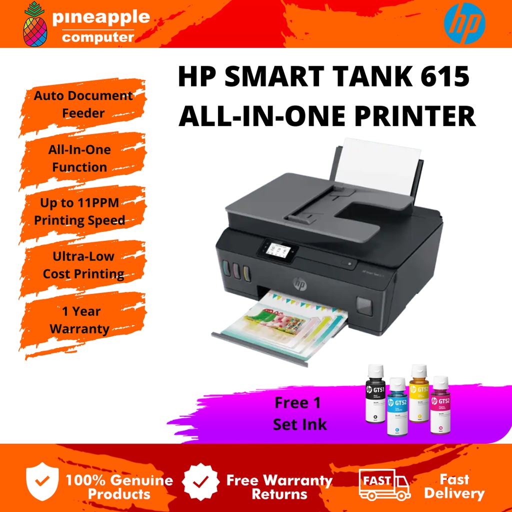 HP Smart Tank 615 Wireless All-In-One Ink Tank Printer - Print/Scan ...
