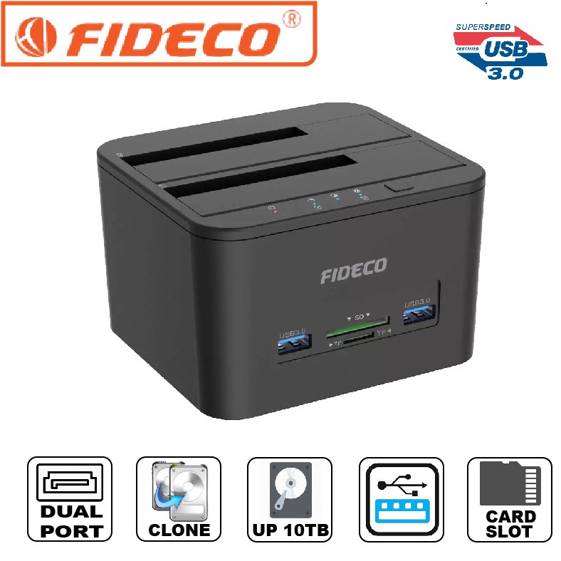 FIDECO YPZ04-S2H-U3 USB 3.0 Dual Bay HDD SSD Docking Station With Built-In USB 3.0 hub | Shopee ...