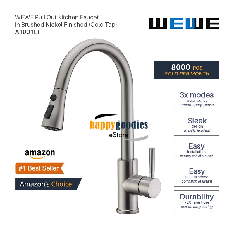 WEWE Pull Out Kitchen Faucet in Brushed Nickel Finished (Cold Tap ...
