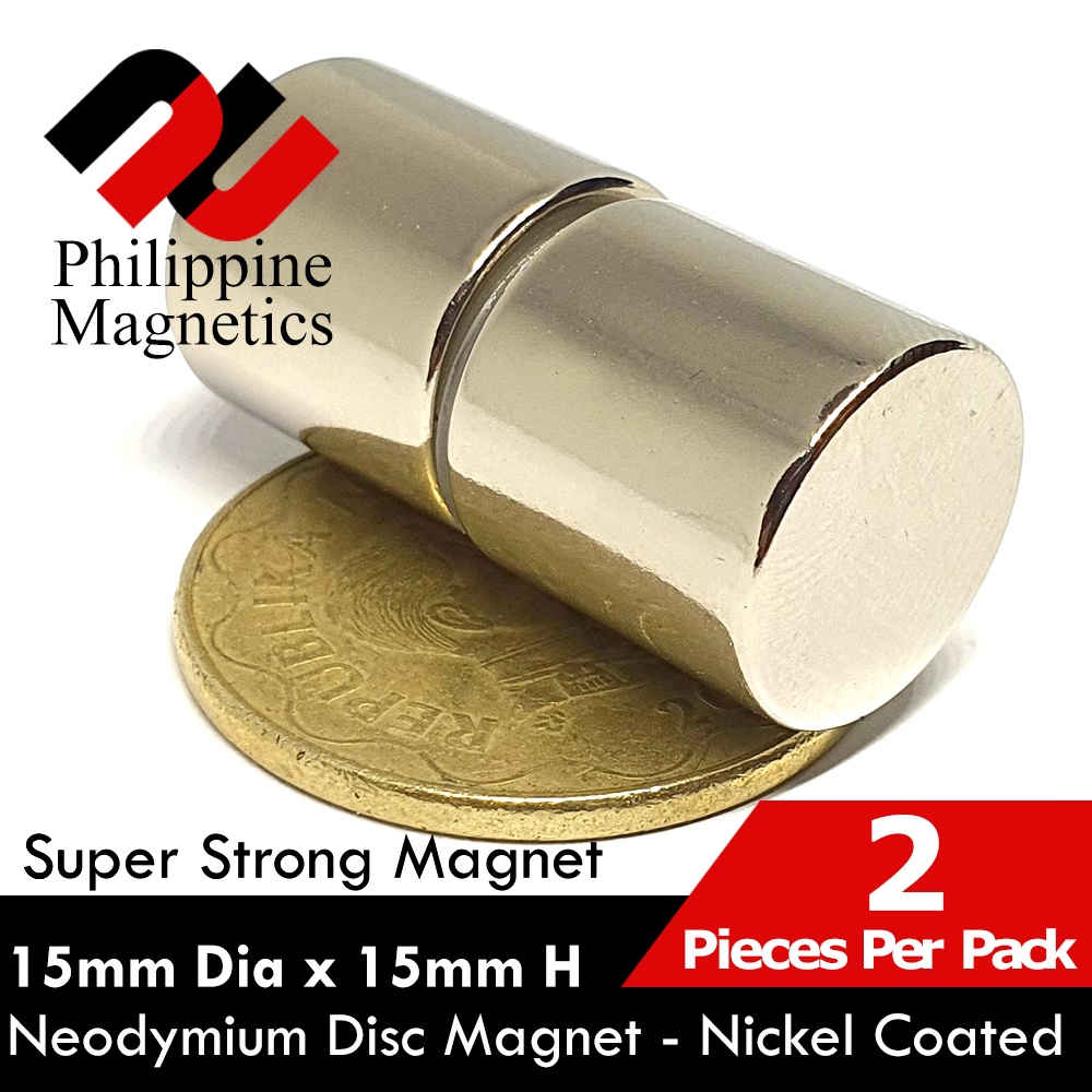 2 Pieces 15mm Diameter x 15mm Super Strong Neodymium Permanent Round ...