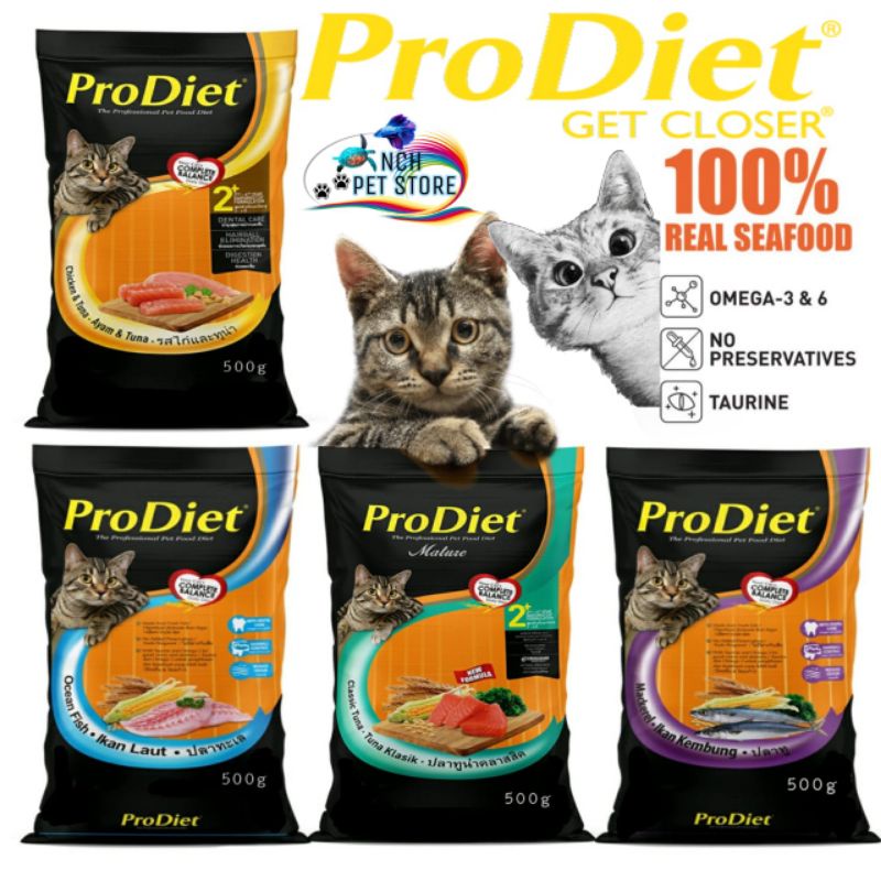 Prodiet Classic Tuna/Ocean Fish/Chicken&Tuna/Mackerel 500g Dry Cat Food ...