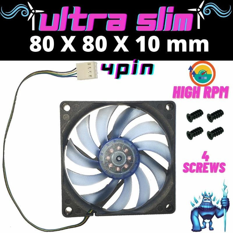80mm PC Fan 10mm thin Slim 4pin PWM 8cm PC case fan Kipas Komputer ...