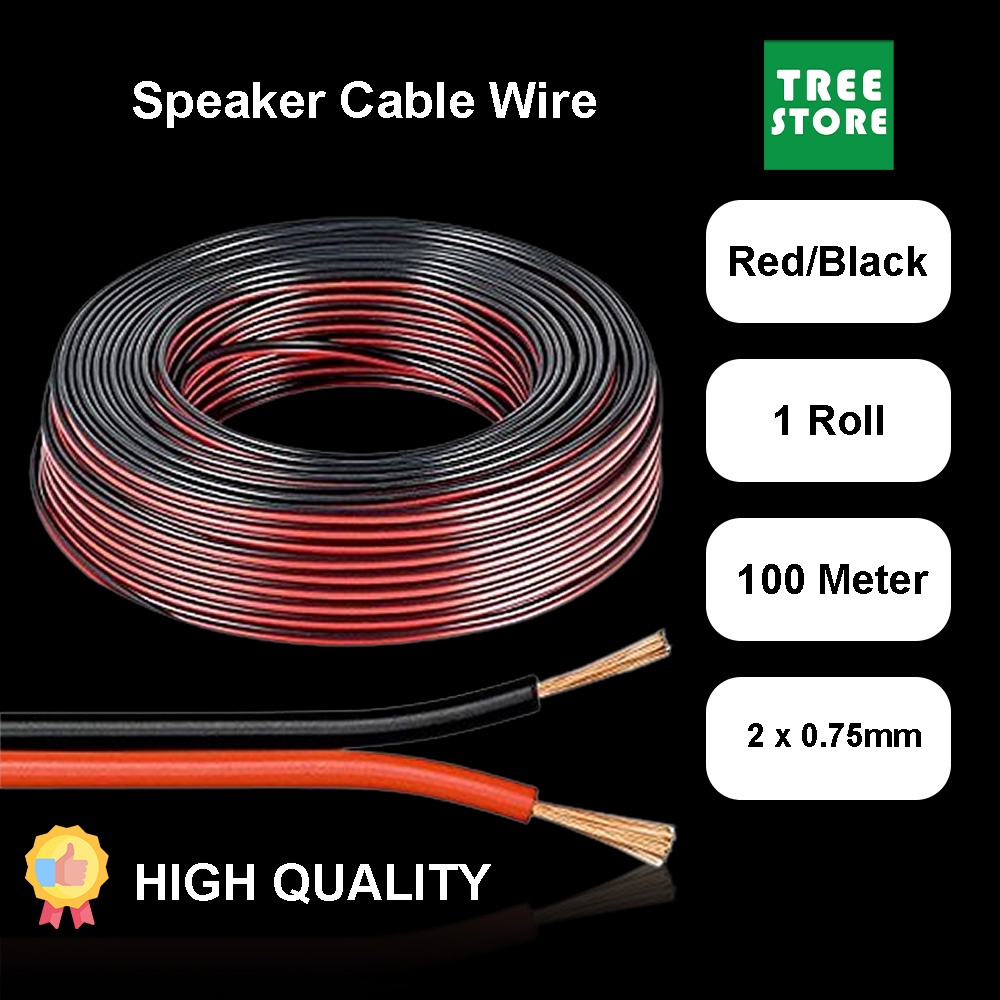[1 Roll/ 100 Meter] Twin Flat Speaker Cable Audio Wire (Red/Black) 2x0 ...