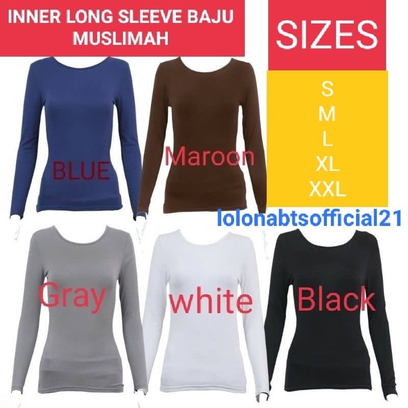 Inner baju lengan panjang inner baju dalam kain lembut baju muslimah ...