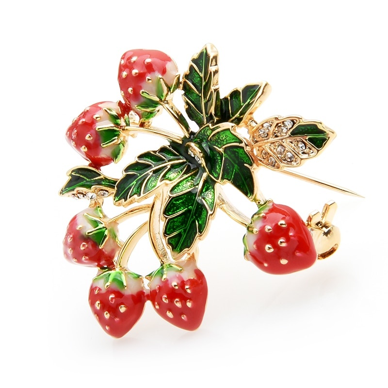 Exquisite Red Enamel Strawberry Tree Brooch Pin Ladies Alloy Fruit ...
