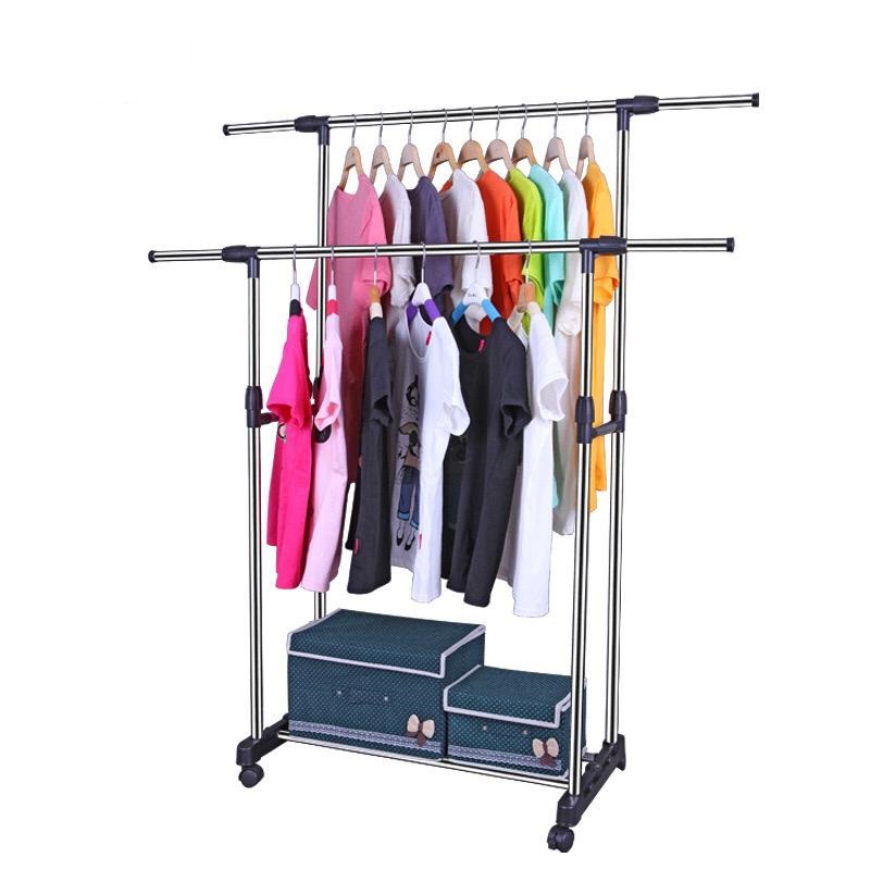 Double Garment Rack with Wheels and Extendable Length & Height 0131 ...