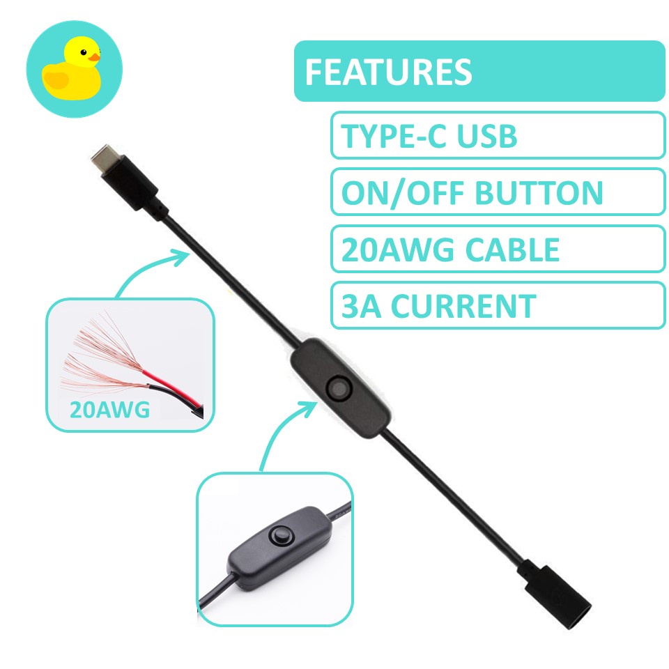 Male to Female Type C USB Cable With On/Off Switch For Raspberry Pi 4B ...