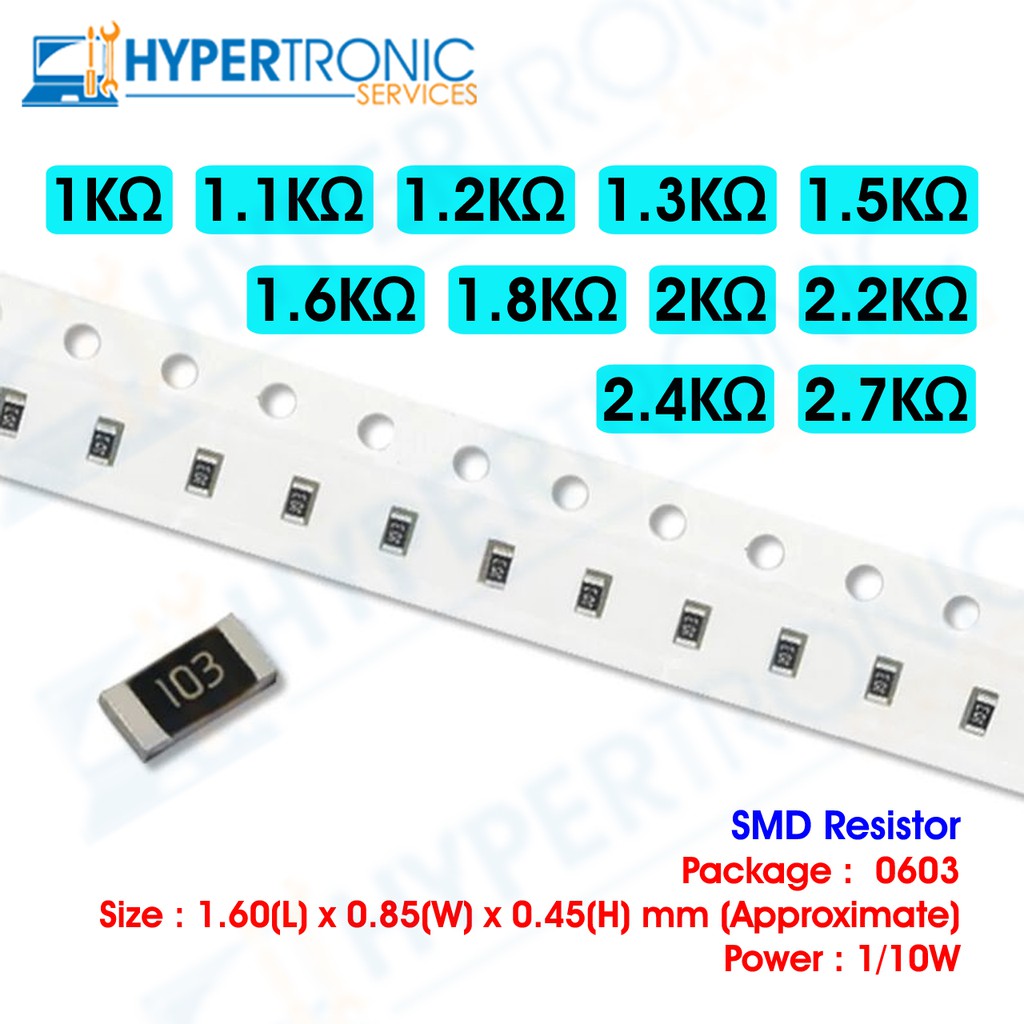 10 pcs SMD Resistor, Size 0603 - 1k , 1.1k , 1.2k , 1.3k , 1.5k , 1.6k ...