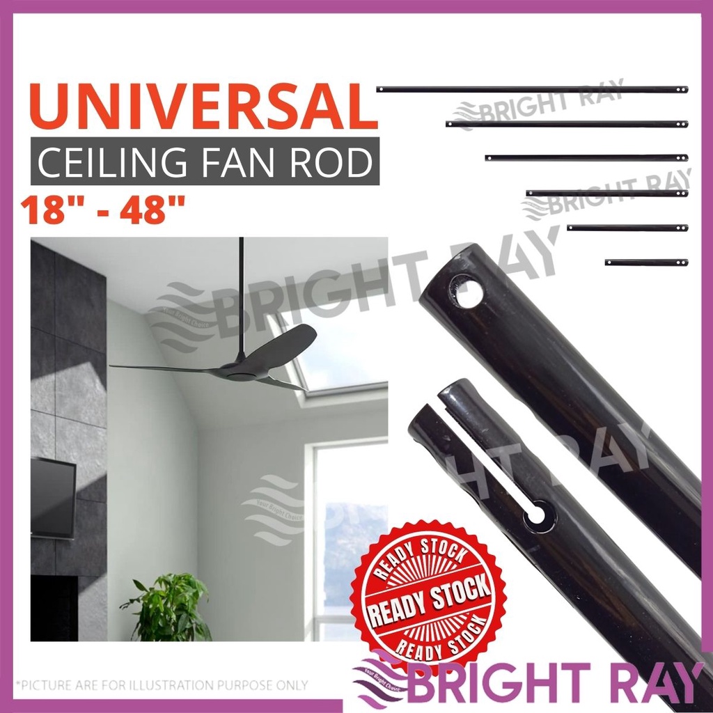 Global Pro BLACK Universal Ceiling Fan Rod Downrod 8",18",24",30",36 ...