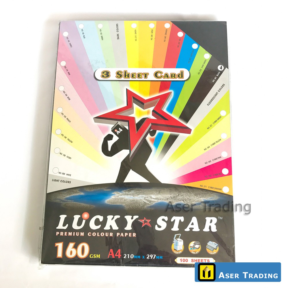 LUCKY STAR A4 PREMIUM COLOUR PAPER 160gsm / 3 SHEET CARD ( BLACK COLORS ...