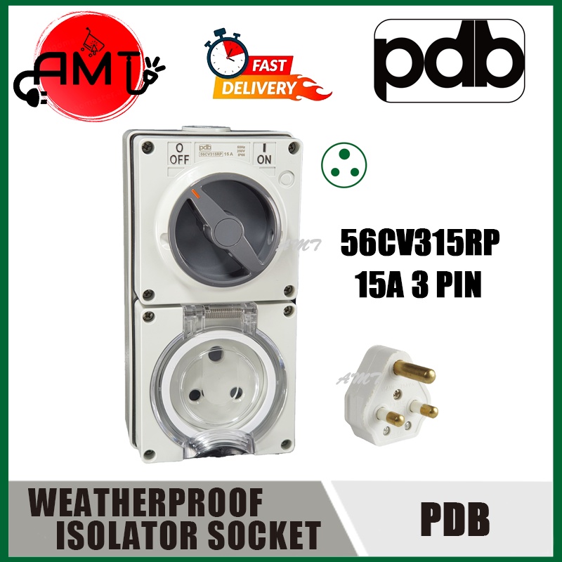 PDB ISOLATOR WEATHERPROOF SOCKET 15A 3PIN IP66 56CV315RP | Shopee Malaysia