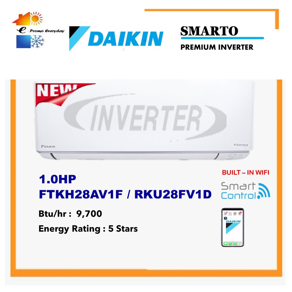 Wifi Daikin 1hp Smarto Premium Inverter Wall Mounted Air