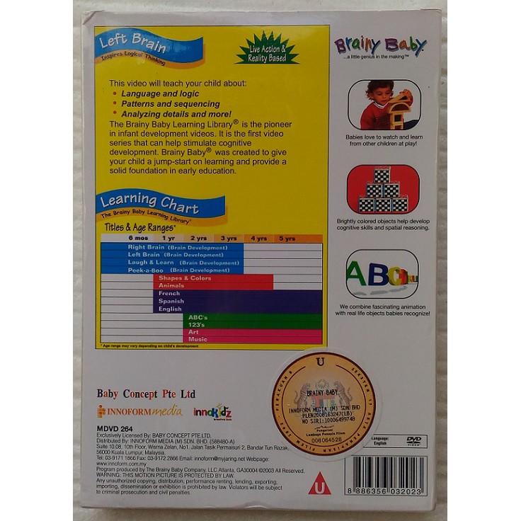 Brainy Baby Series V.1~11 DVD Left Brain Right Brain ABC 123 Shapes ...
