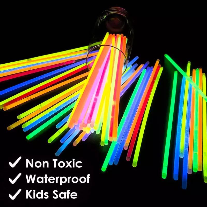 100Pcs 8 Mix Color Glow Stick Fluorescence Light Necklaces Neon Bright ...