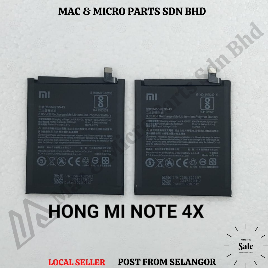 MG BRAND HONG MI NOTE 4X BATTERY MODEL BN43 (4100mAh) | Shopee Malaysia