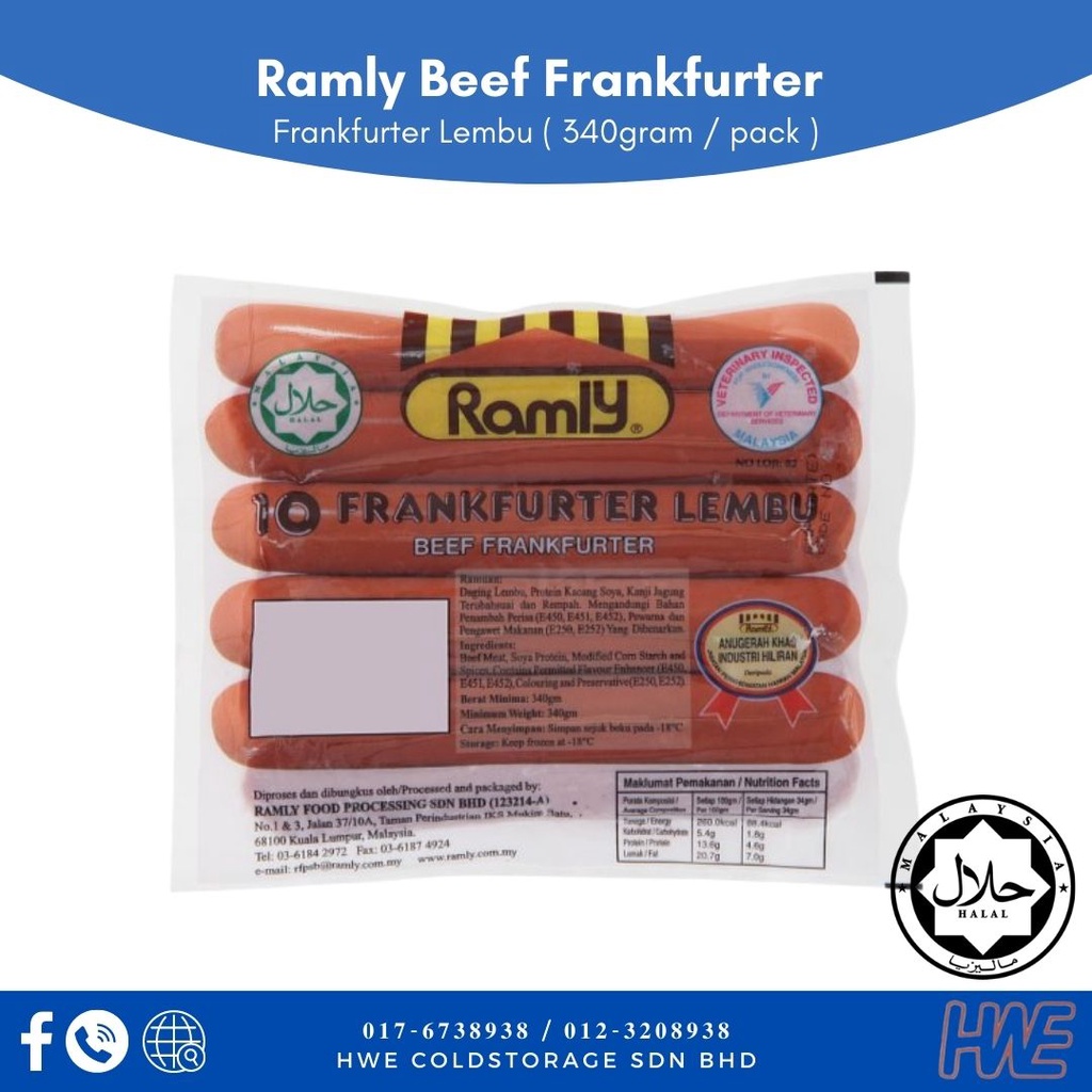 [Halal] Ramly Beef Frankfurter Sausage 340g | Ramly Frankfurter Lembu ...