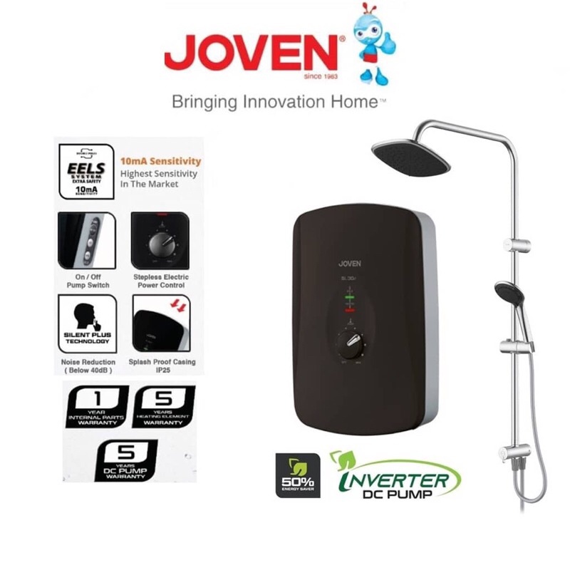JOVEN Rain Shower Water Heater Rain Shower Wt Silent Inverter Dc Booster Pump (SL30iPRS ...