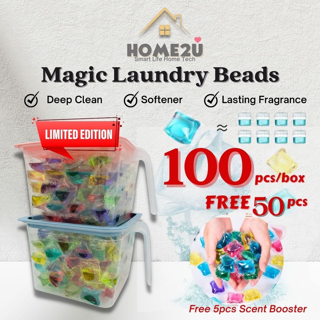 【100+50pcs 】Magic Laundry Beads Gel with Handle Box Dobi Detergent Candy Sabun Baju Lasting ...