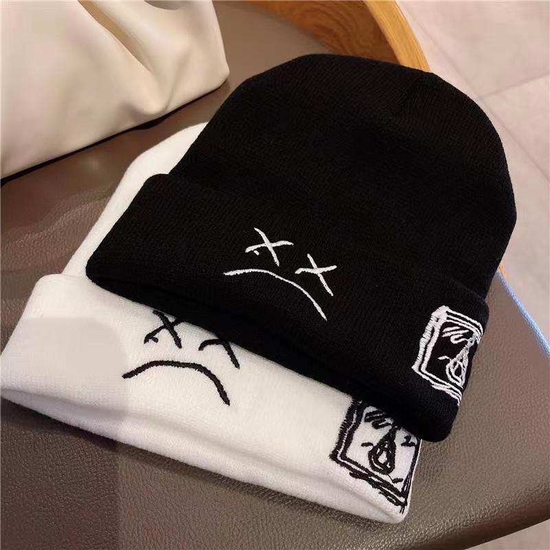 crying face brimless cap Embroidery knitted hat fashion beanie hat ...