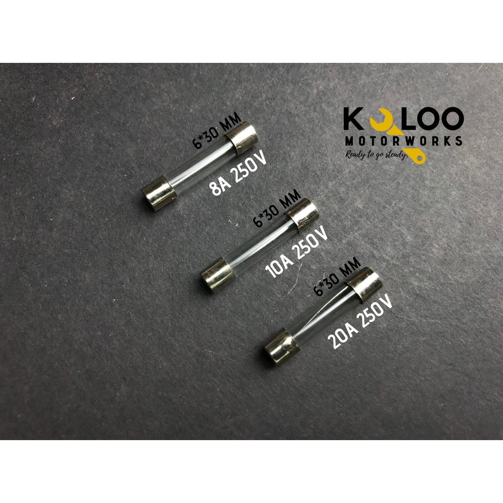 (10PCS) 8A/ 10A/ 20A Glass Fuse (Fius) Motorcycle Fuse 250V (Size: 6 ...