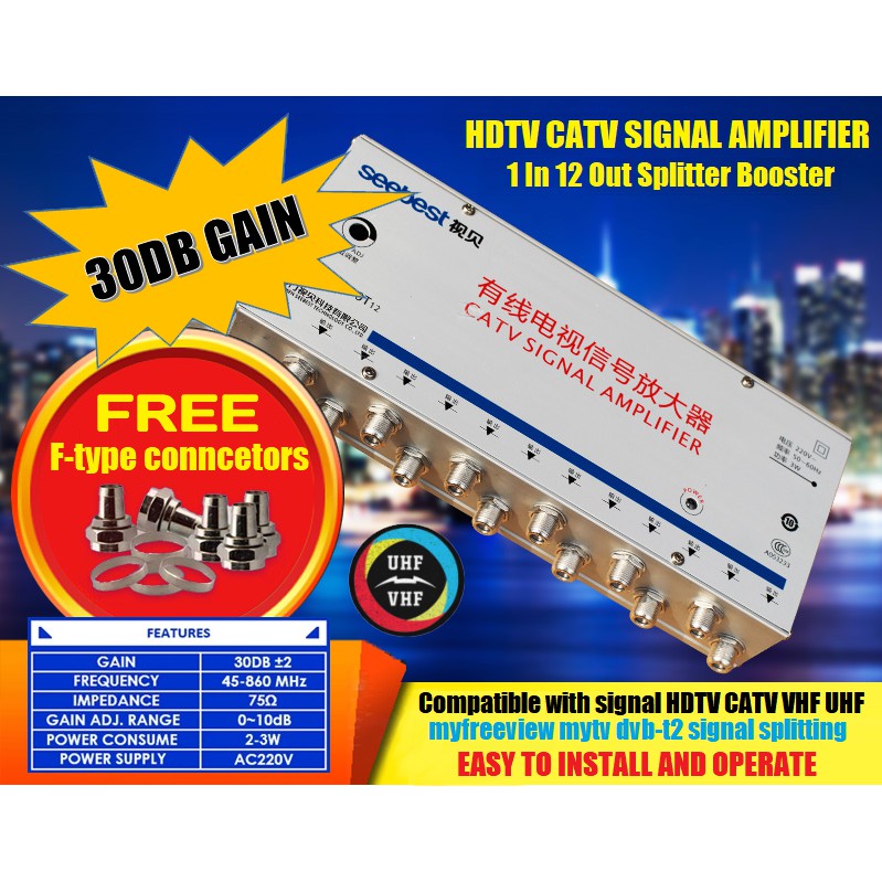 12 WAY 1in12out Splitter HDTV Signal Line Amplifier Booster 30dB aerial ...