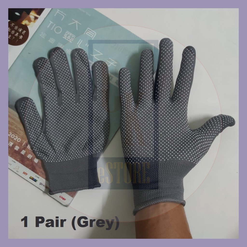 Sarung Tangan Kerja Bintik Anti Slip Cotton Kain Gardening Fishing Gloves Blue Black Grey Glove ...