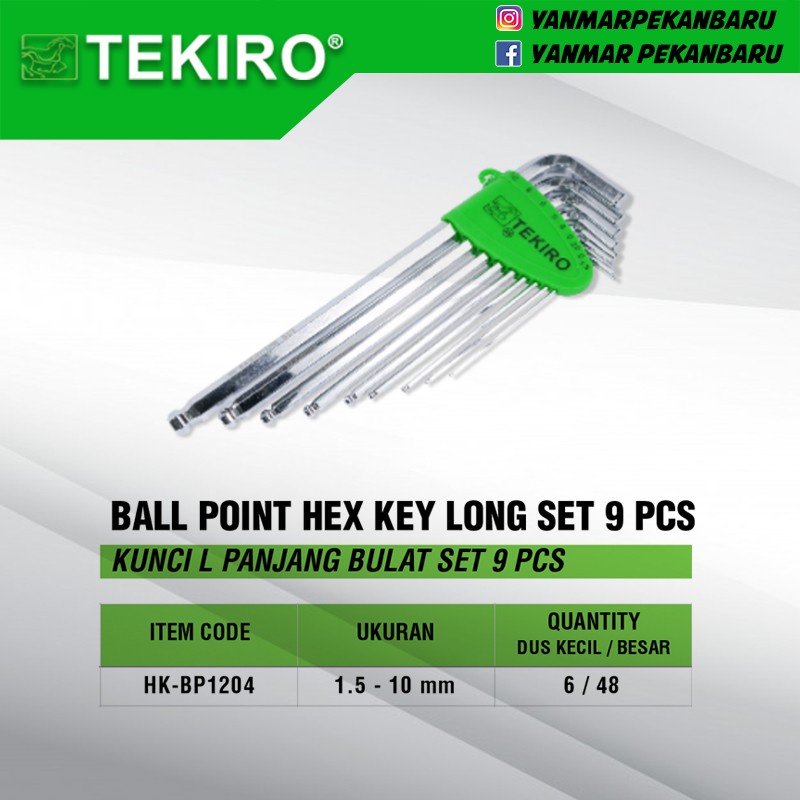 Ball Point Hex Key Long Set / Round Long L Key Set 9 Pcs Tekiro ...