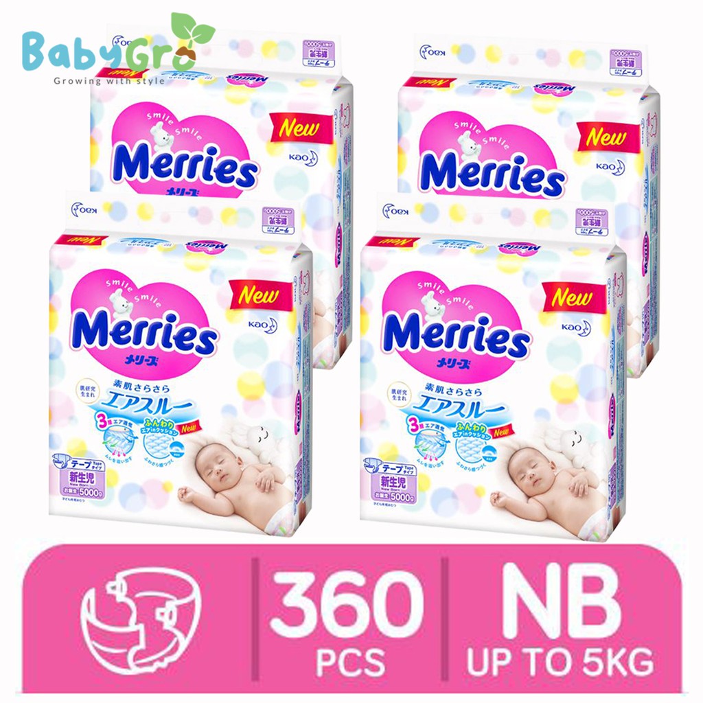 Bundle Set of 4 *** Original KAO Merries Super Premium Tape Diaper ( NB ...