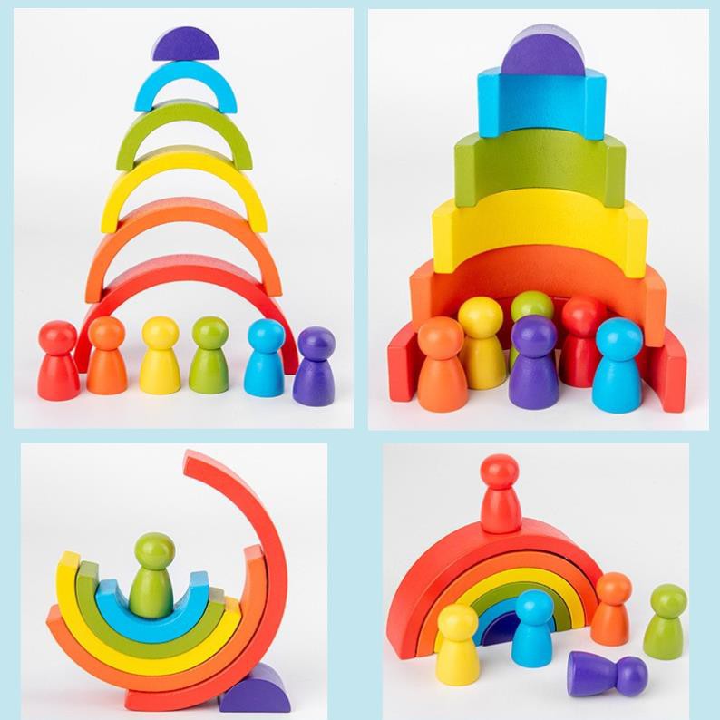 Wooden Rainbow Puzzle Set for Children | Shopee Malaysia