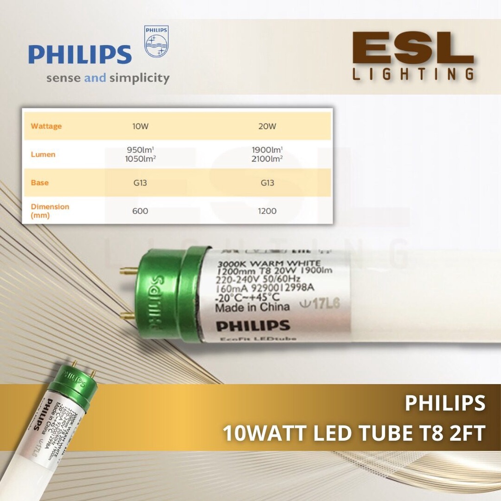 PHILIP Lights Ecofit 10WATT LED Tube T8 2FT | Shopee Malaysia