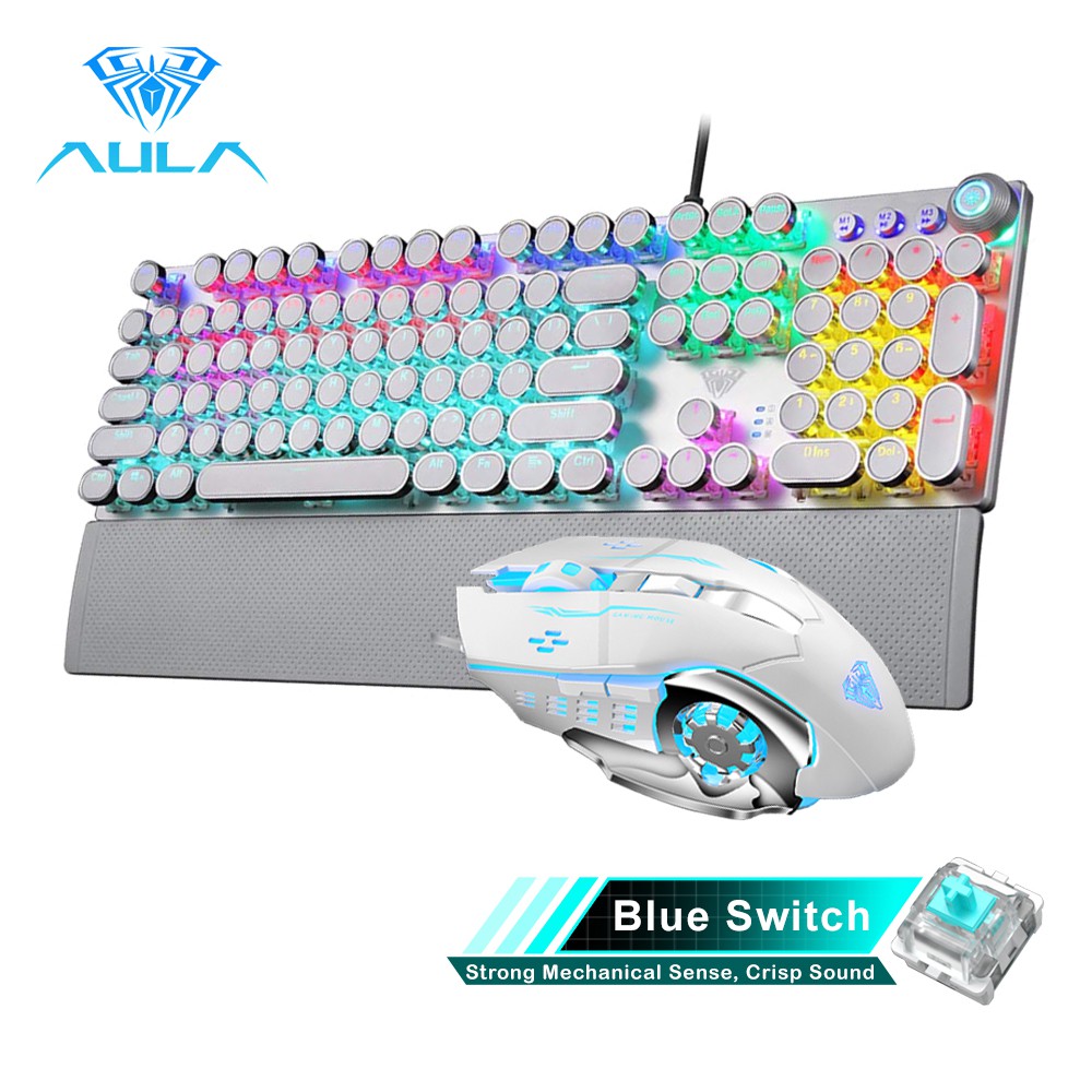 AULA F2088+S20 Mechanical Gaming keyboard and mouse Combo Black/Blue Switch for PC Laptop Game ...