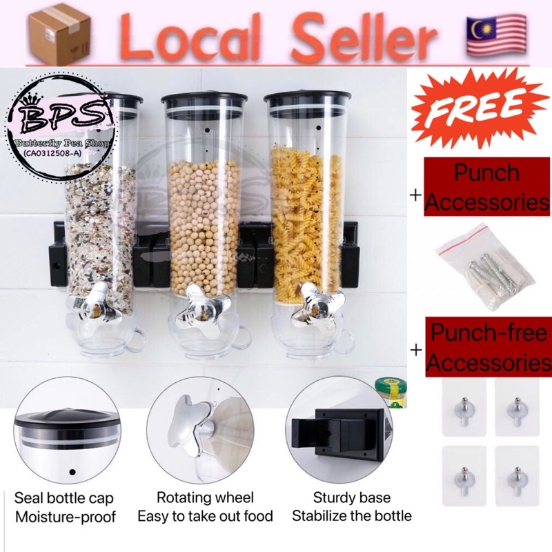 On wall mounted Triple Cereal Dispenser multigrain cereal machine ...