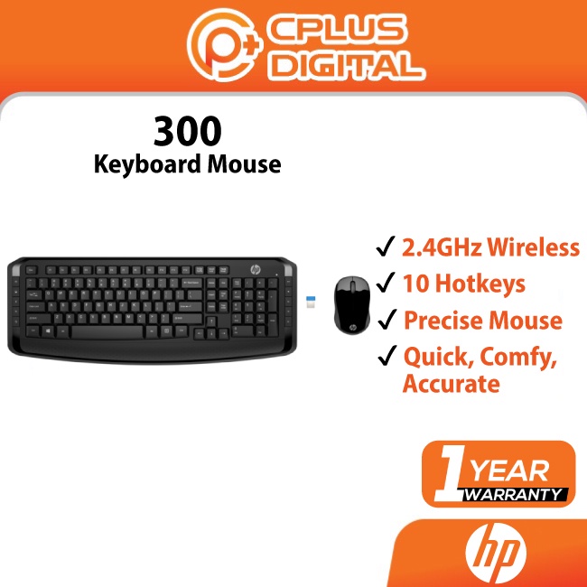 HP 300 Wireless Keyboard and Mouse Combo - Battery Included , 1 YEAR HP ...