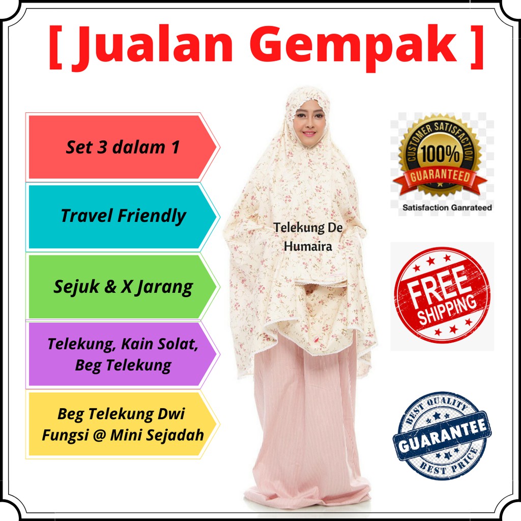 🔥[Jualan Hebat]🔥 Telekung Blossom (Set 3 in 1)-telekung dan tudung ...